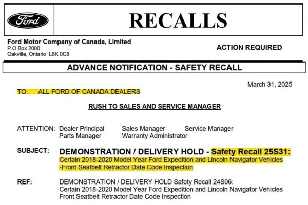 Safety Recall 25S31 - Certain 2018-2020 Expedition/Navigator - Front ...
